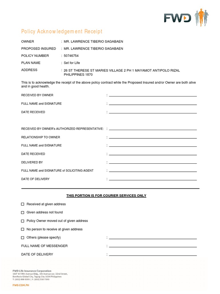 Set for Life Policy Acknowledgement | PDF | Investment Fund | Insurance