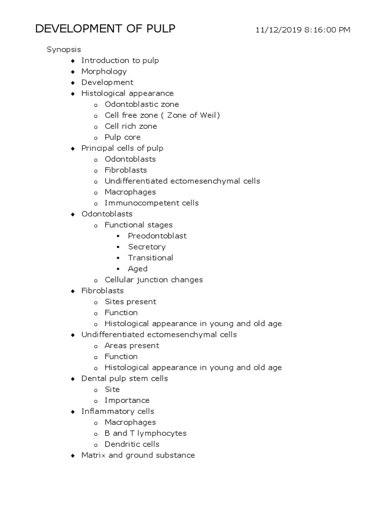 Development of Pulp | PDF | Extracellular Matrix | Dentin
