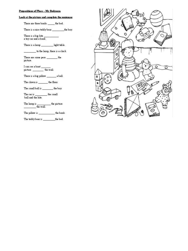 Prepositions of Place in My Bedroom | PDF | Language Arts & Discipline