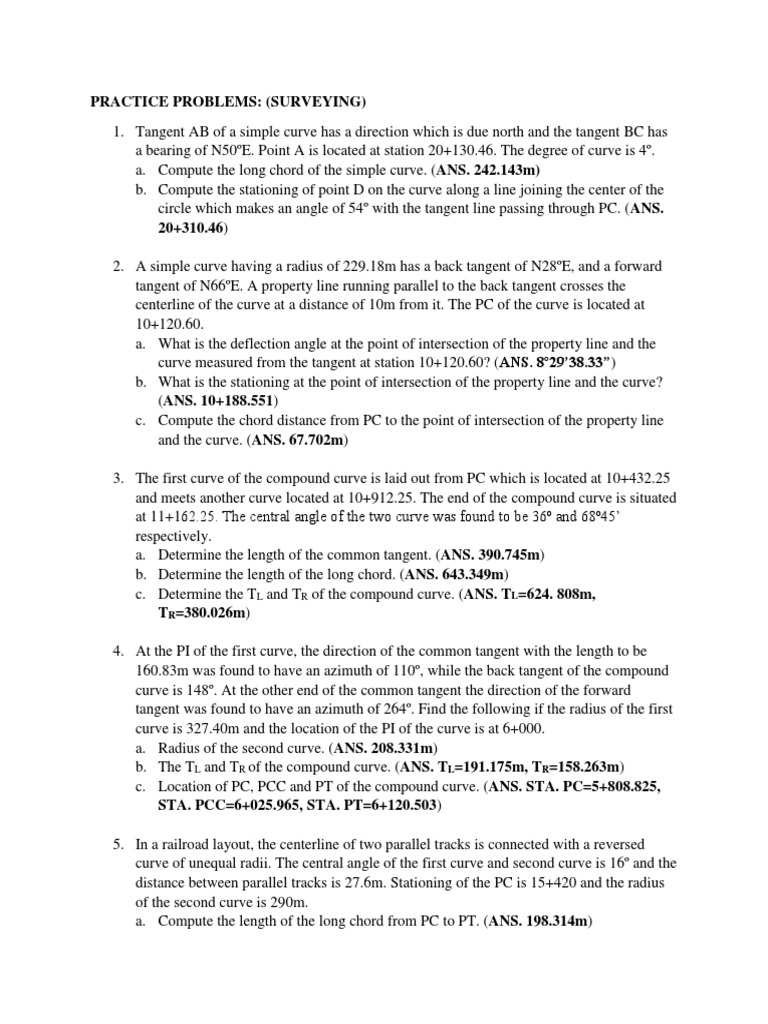 Practice Problems Surveying | PDF | Tangent | Angle