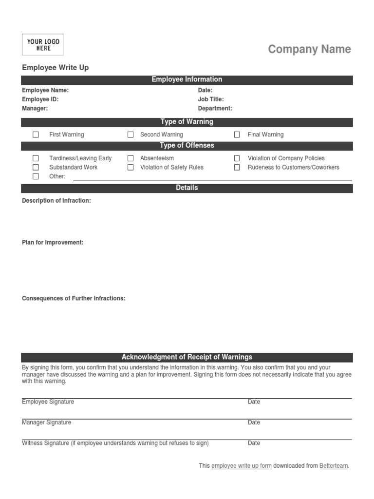 Employee Write Up Form Download 20170810 | PDF