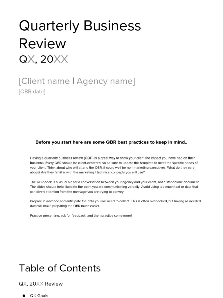 A Agency Quarterly Business Review (QBR) Template | PDF | Goal ...