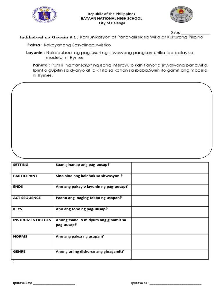 Task Sheet Sa Filipino | PDF