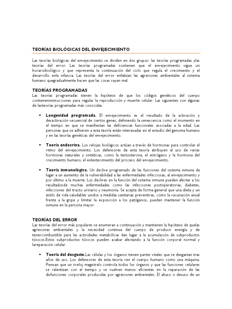 Teorías Biológicas Del Envejecimiento | PDF | Envejecimiento | Sistema inmune