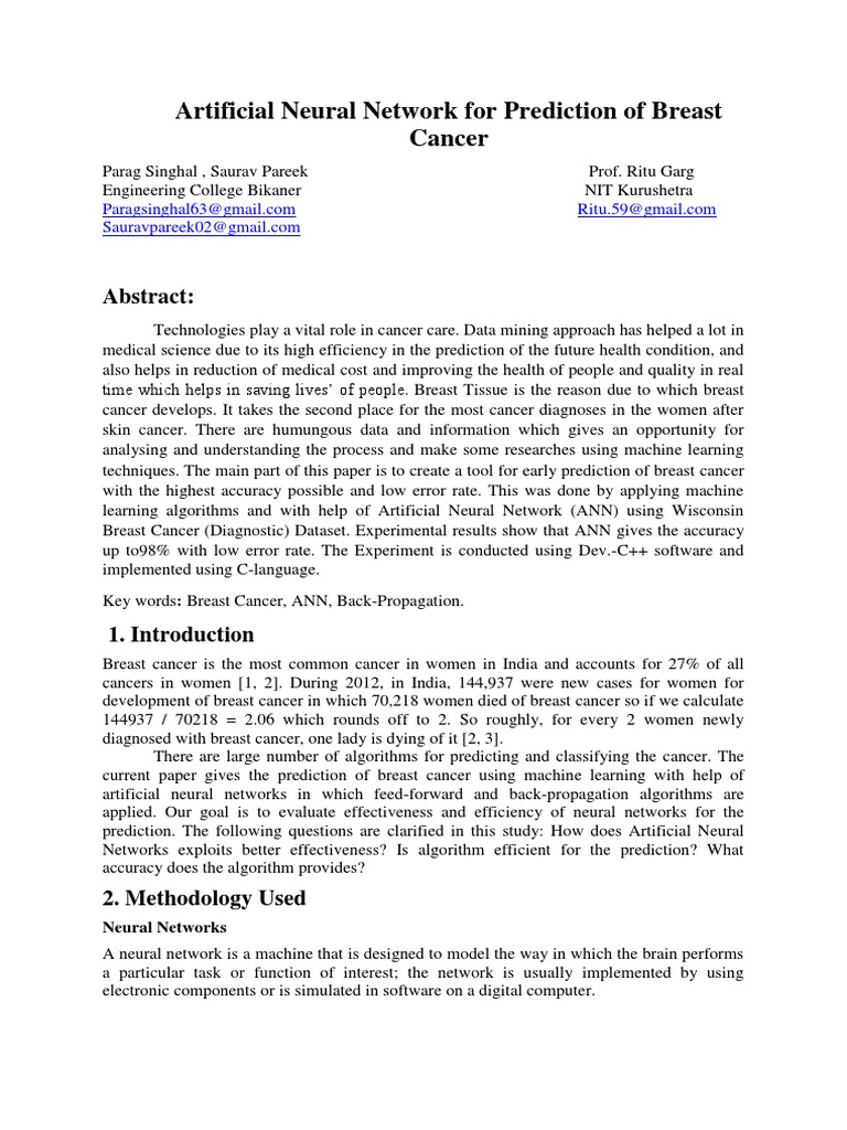 Breast Cancer Prediction Using Machine | PDF | Artificial Neural ...