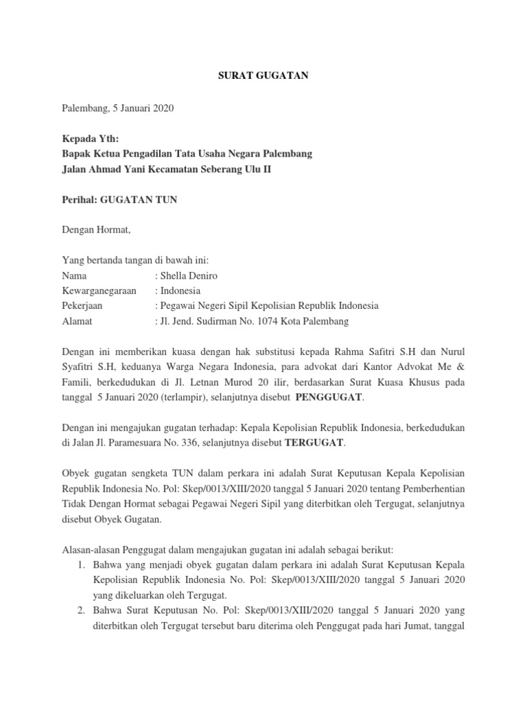 Surat Gugatan Ptun | PDF