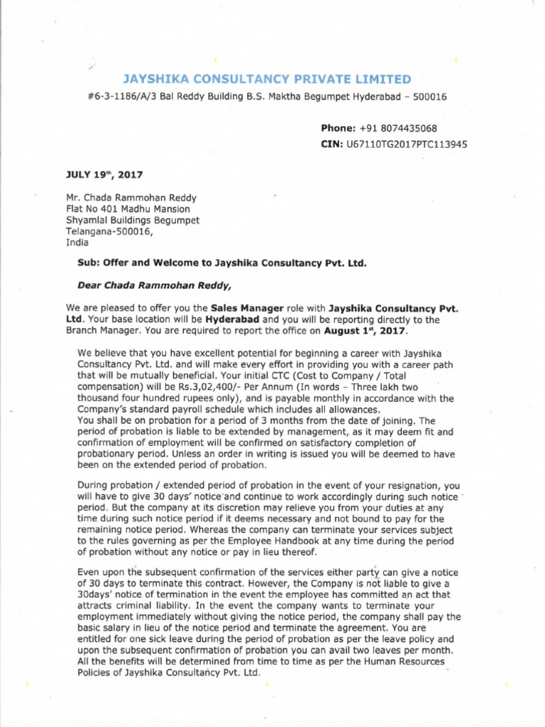 Offer Letter Ashish | PDF