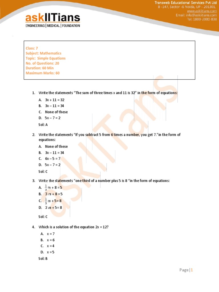 Math Simple Equations | PDF | Equations | Algebra