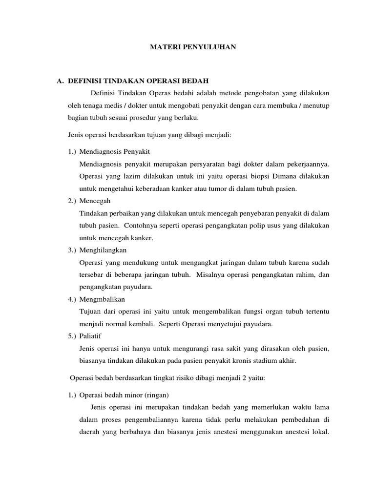 Jenis-Jenis Tindakan Operasi Bedah | PDF | Pengembangan Diri ...