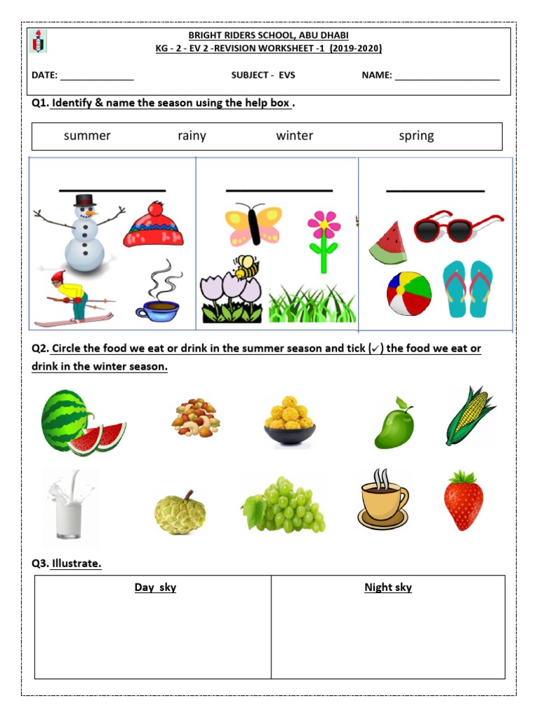 KG 2 EVS Revision Worksheet 1 | PDF