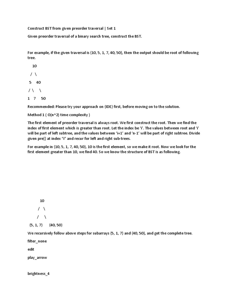 Construct BST From Given Preorder Traversal | PDF | Applied Mathematics ...