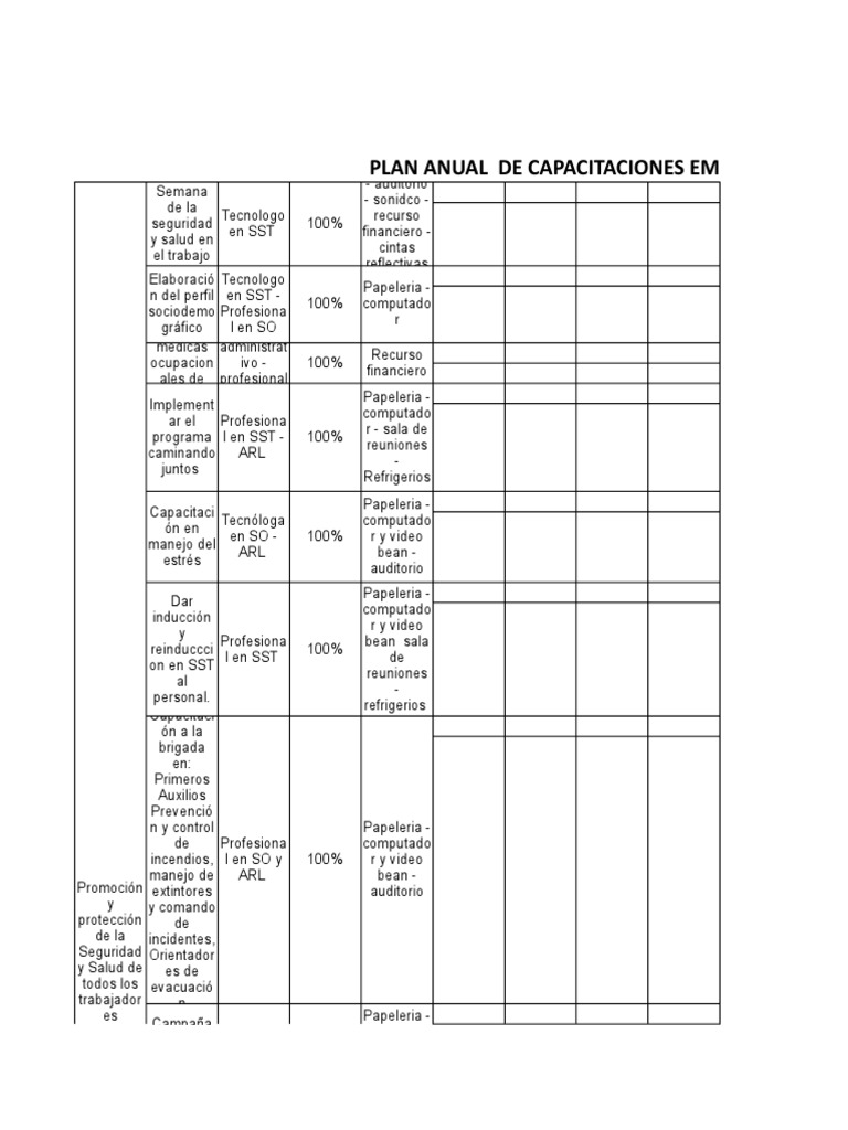 Plan Anual de Capacitaciones 2020 | PDF | Business | Bienestar