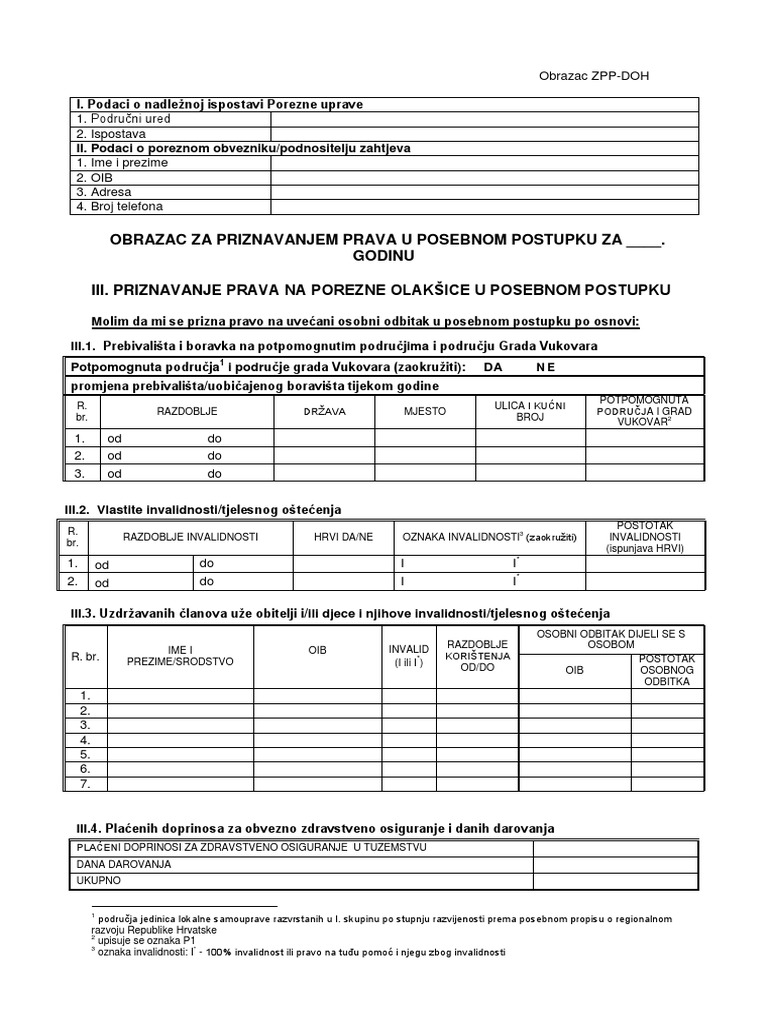 ZPP-DOH Obrazac | PDF