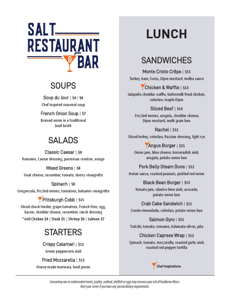 Salt Restaurant & Bar Lunch Menu | PDF | Salad | Coleslaw