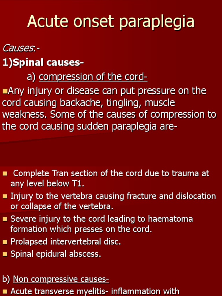 Acute Onset Paraplegia | PDF
