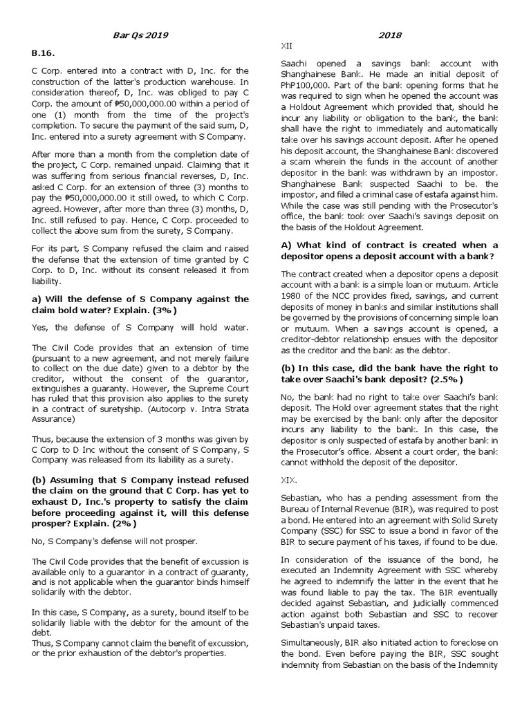 Bar Qs Cred Trans Prelim | Download Free PDF | Guarantee | Legal Concepts