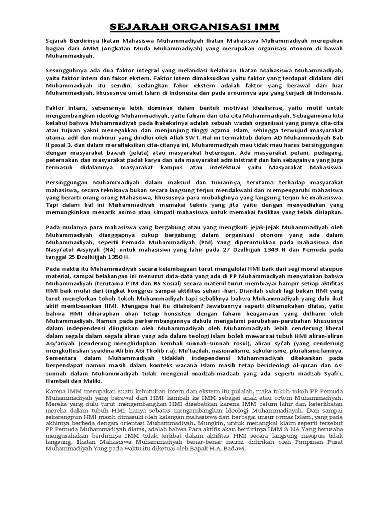 Sejarah Berdirinya IMM dan Perkembangannya | PDF
