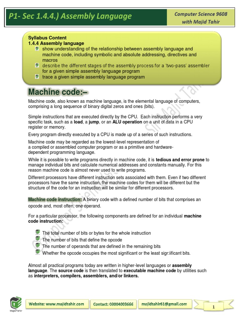 1.4.4 Assembly Language Updated (MTL) | PDF | Assembly Language ...