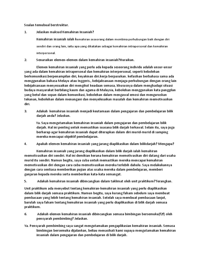 Soalan Temubual Berstruktur | PDF