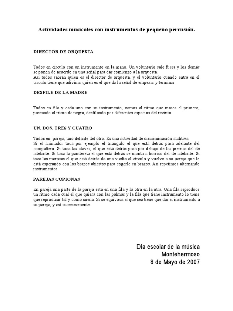 Actividades Musicales Con Instrumentos de Pequeña Percusión | PDF