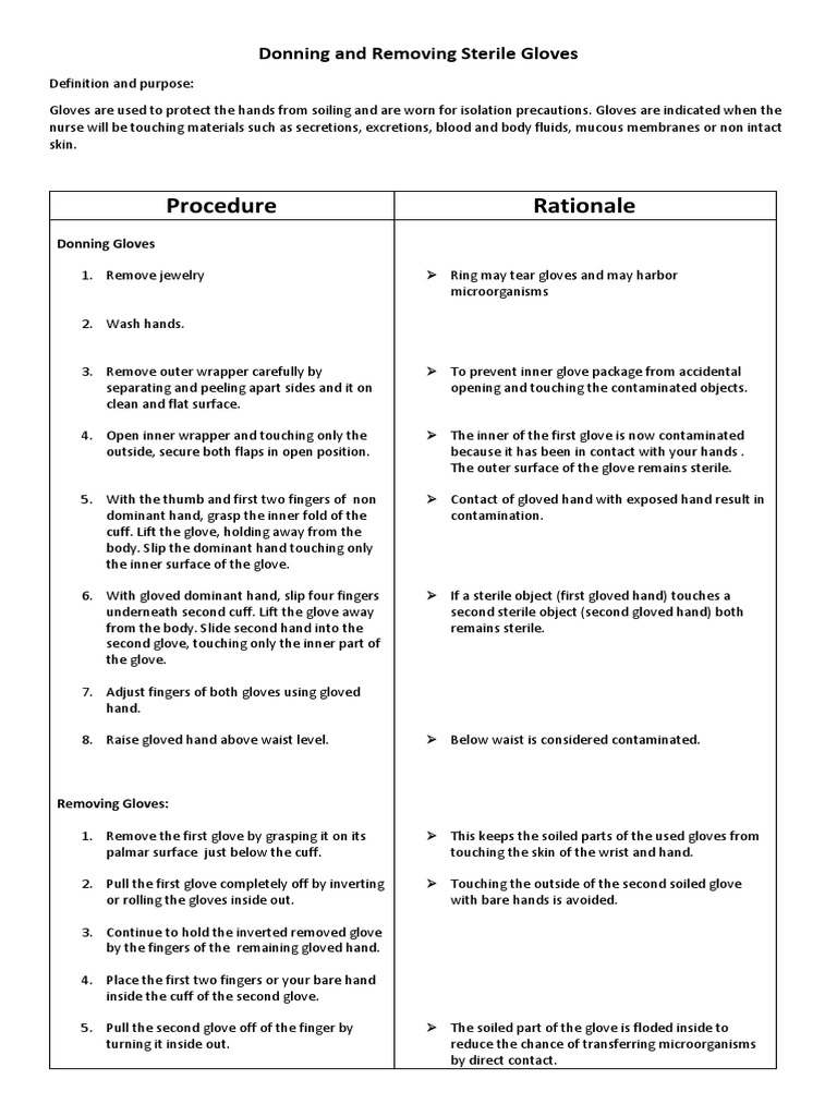 Donning and Removing Sterile Gloves | PDF | Glove | Hand