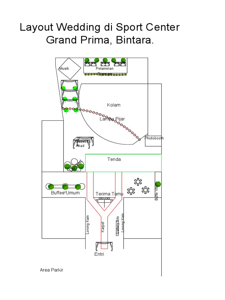 Layout Floor Plan Wedding Outdoor di Sport Club Center Grand Prima Bintara.