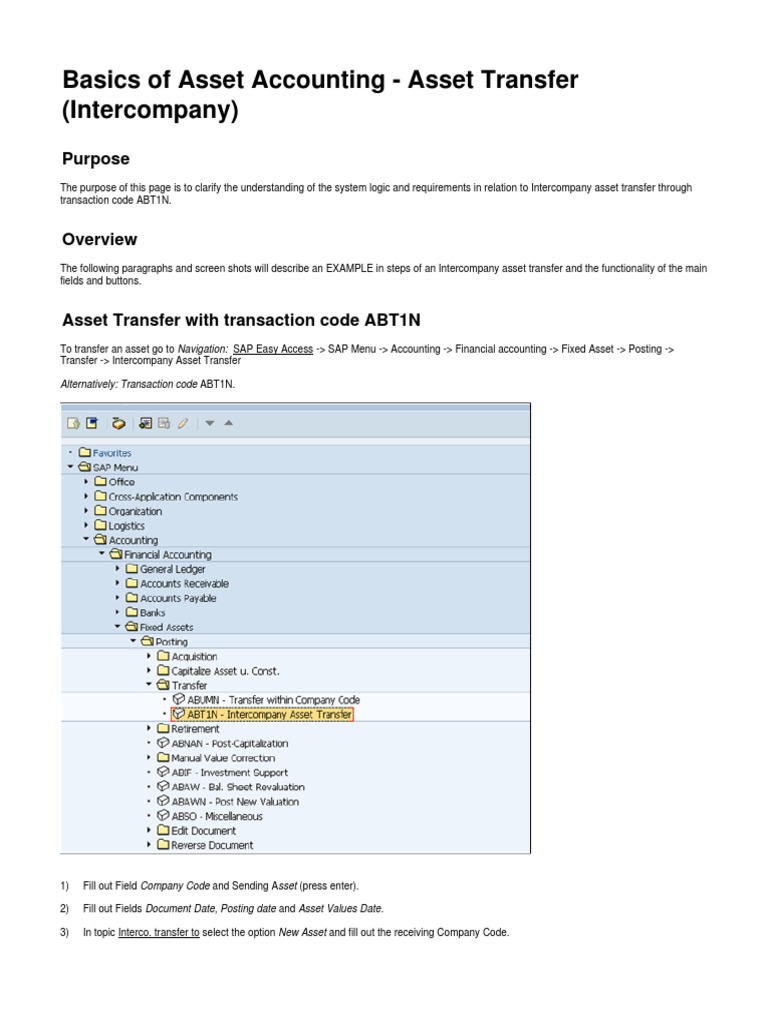 Intercompany Asset Transfer in SAP ABT1N | PDF | Business