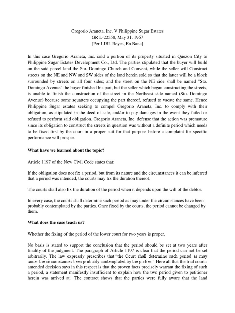 Gregorio Araneta V Philippine Sugar Estates | PDF | Judgment (Law ...