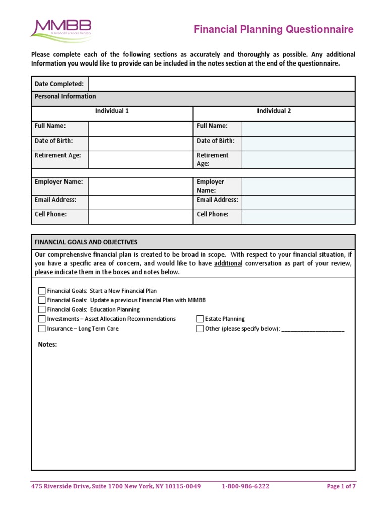 Financial Planning Questionnaire | PDF | Present Value | Pension