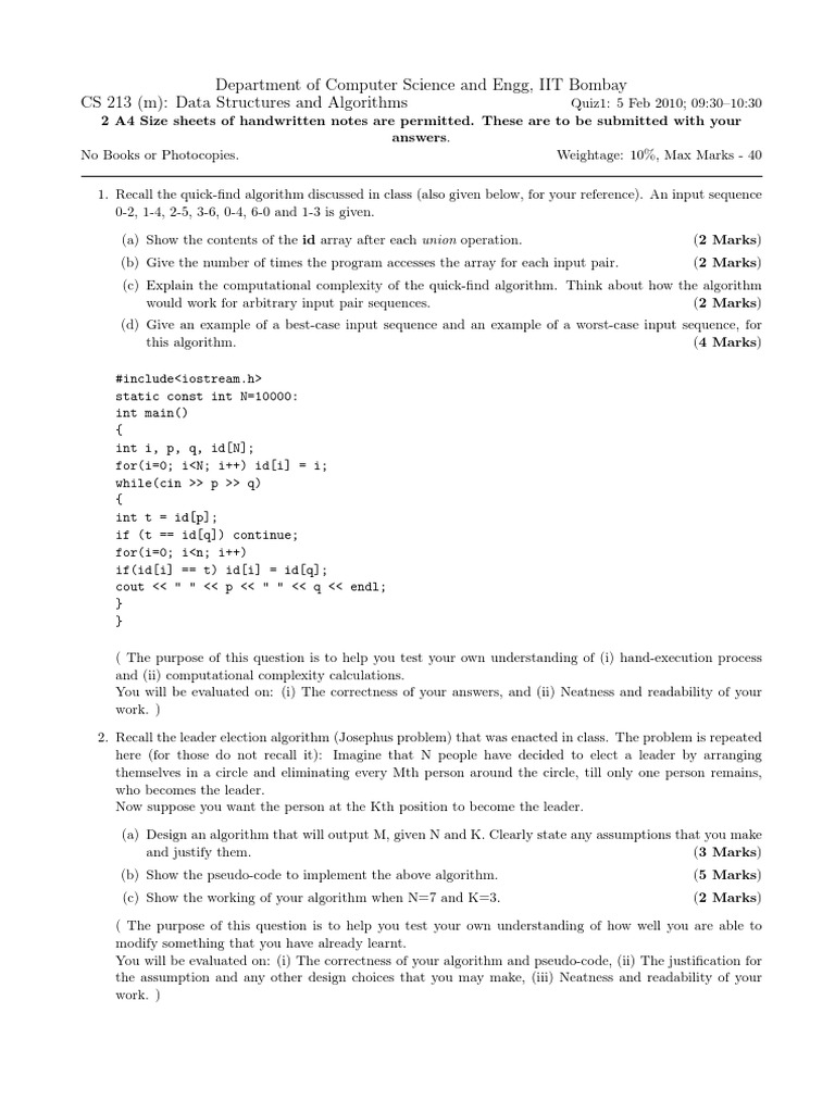 Quiz1 Questions | PDF | Data Structure | Class (Computer Programming)