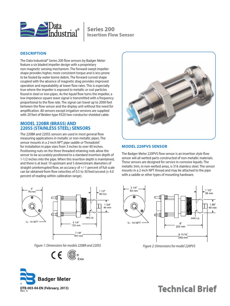 Badger Meter 200 Series Flow Sensor DS | PDF | Flow Measurement | Pipe ...