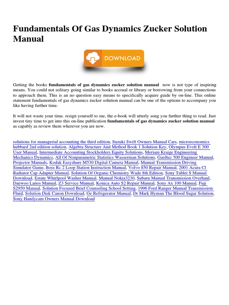 Fundamentals of Gas Dynamics Zucker Solution Manual | PDF