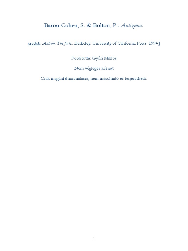 Baron-Cohen Bolton Autizmus | PDF