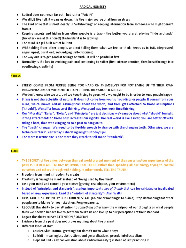 Radical Honesty - Summary | PDF | Anger | Forgiveness