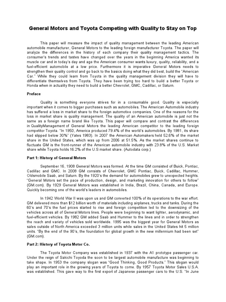 General Motors and Toyota Competing With Quality To Stay On Top | PDF ...