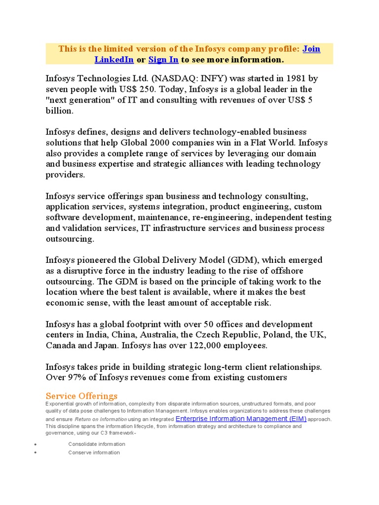 Infosys Company Profile: A Brief History and Overview of this Global ...