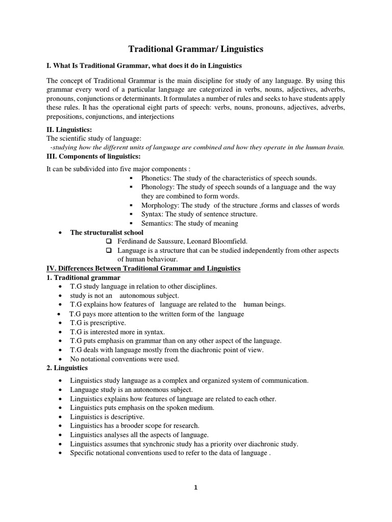 Traditional Grammar Linguistics | PDF | Linguistics | Grammar