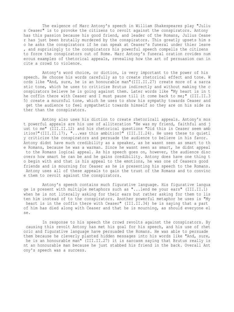 Speech Analysis | PDF | Julius Caesar | Rhetoric