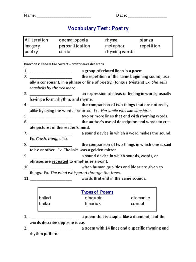Typesof Poemsand Poetry Terms Test | PDF | Rhyme | Poetry