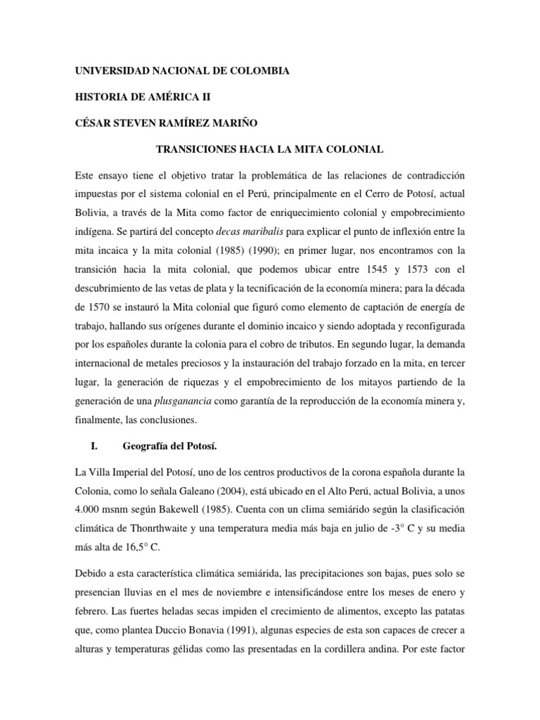 Transiciones hacia la Mita Colonial | PDF | Imperio Inca | Perú