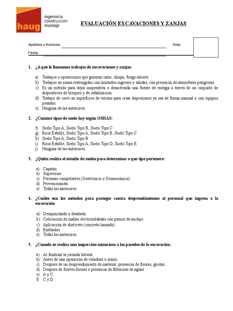 Evaluación de Excavaciones y Zanjas | PDF | Suelo | Naturaleza
