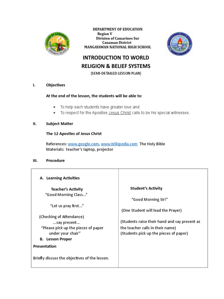 Semi-Detailed Lesson Plan in World Religion | PDF | Early Christianity ...