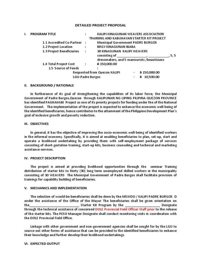 Kalipi Livelihood Project Proposal | PDF | Economies | Business