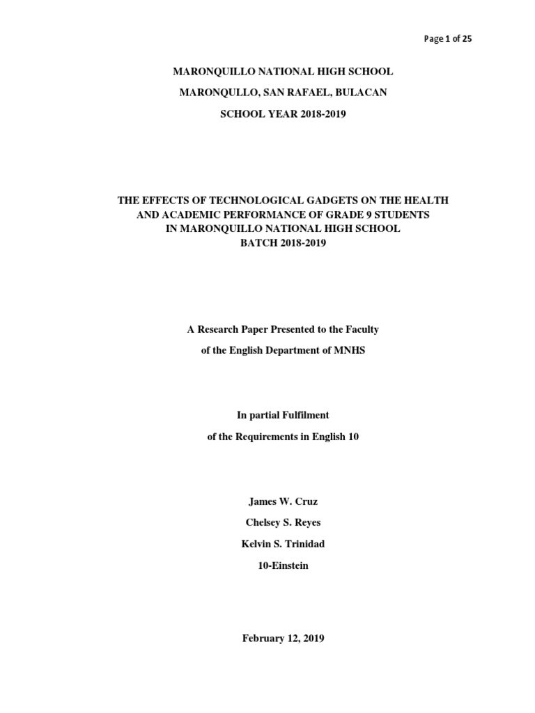 The Effects of Technological Gadgets To The Academic Performance of ...