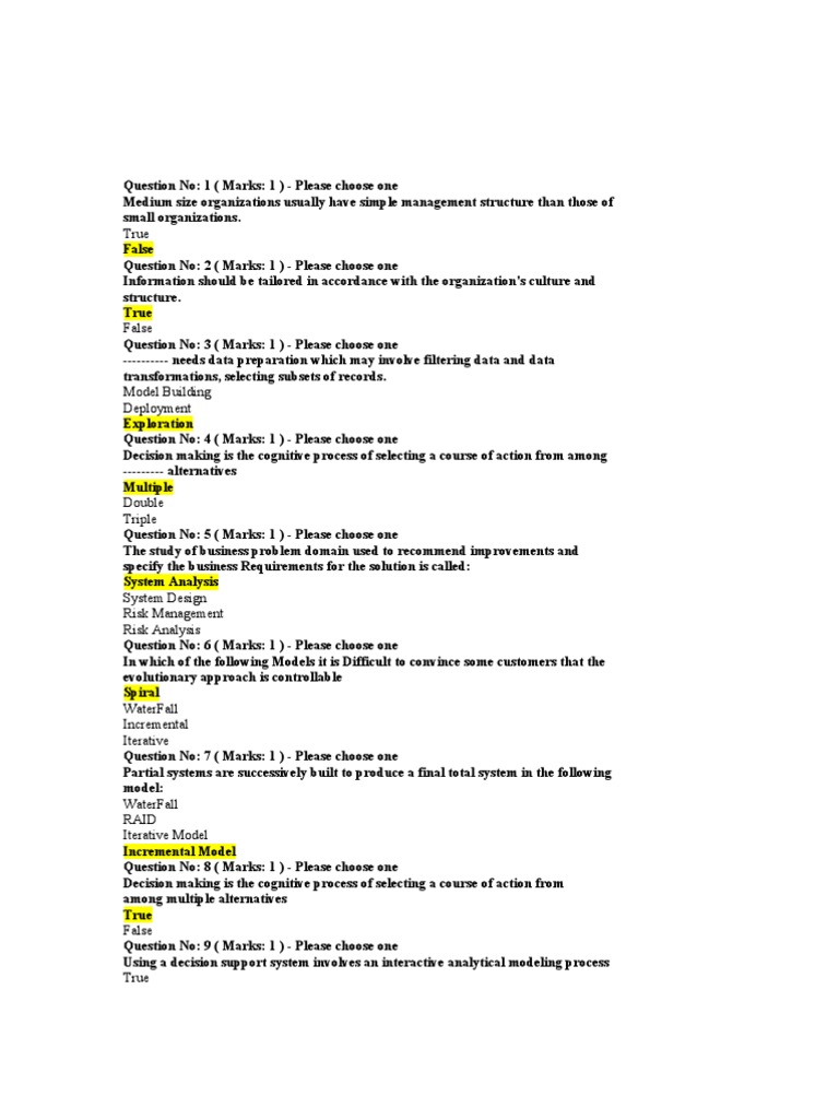 CS507 Information System MCQ From Past Midterm Papers | PDF | System | Expert