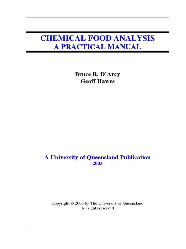 Chemical Food Analysis A Practical Manual PDF | PDF