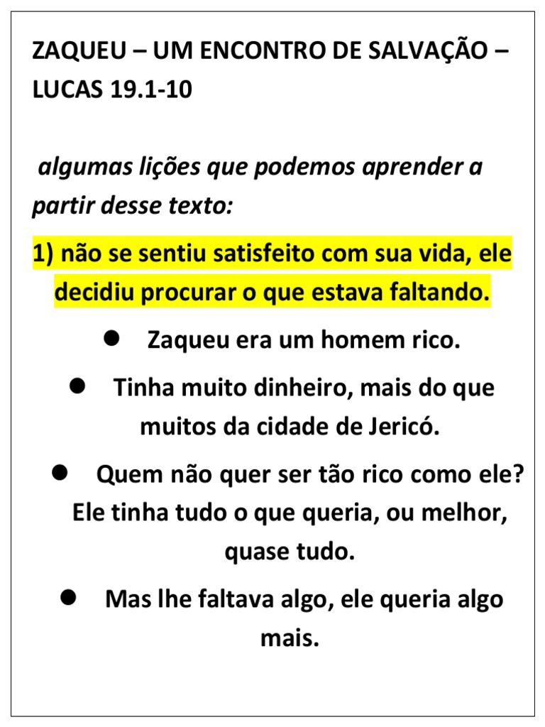 Zaqueu - Um Encontro de Salvação - Lucas 19 | PDF | Evangelho de Lucas ...