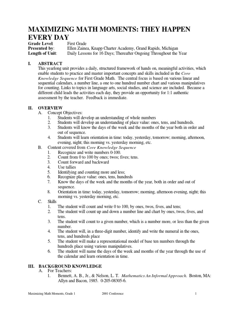 Maximizing Math Moments: They Happen Every Day: Grade Level: Presented ...
