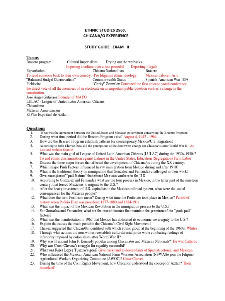 Study Guide Exam 2 Chicano Studies | PDF | Chicano | United Farm Workers