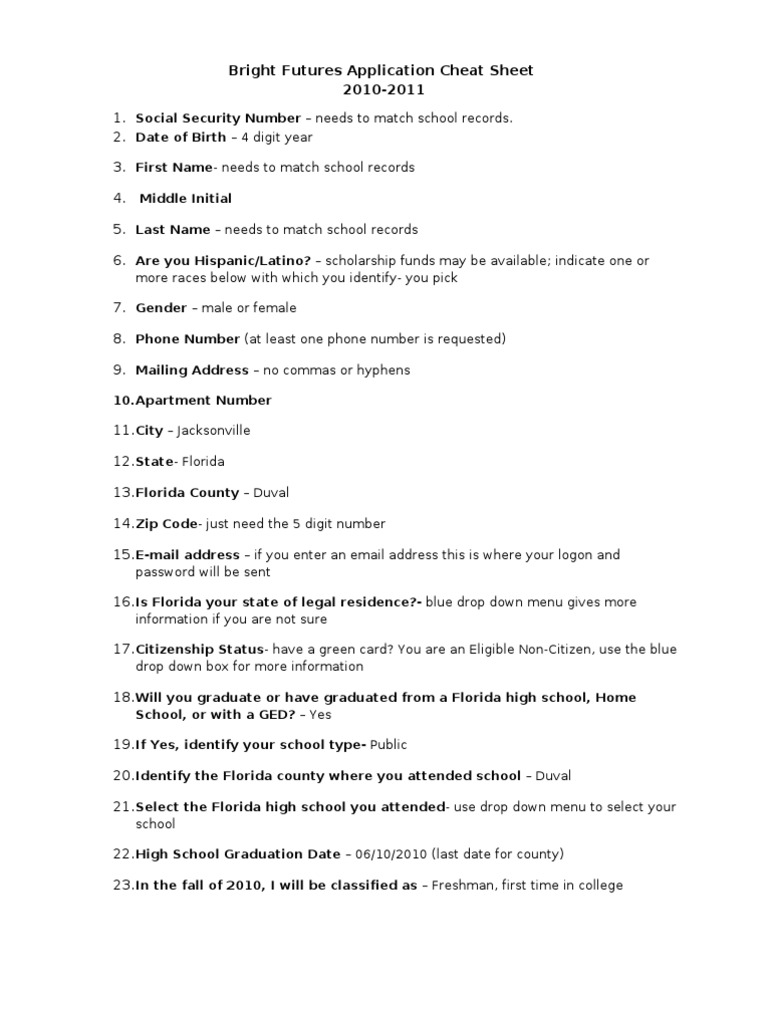 Bright Futures App Cheat Sheet 10-11 | PDF | Further Education | Schools